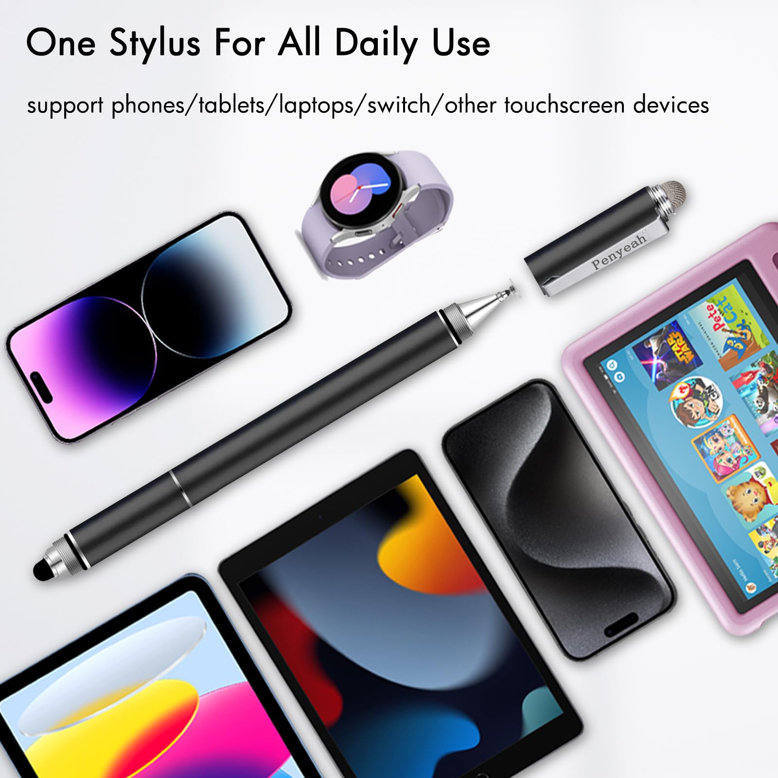 Penyeah Stylus Pen, 4 in 1 Disc Stylus Pens for Touch Screens, High Precision and Sensitivity Universal Capacitive Stylus, Stylist for Tablets,iPhone,iPad,Laptops with 4 Replacement Tips - Black