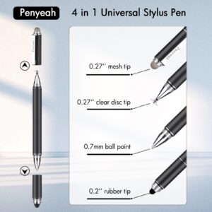 Penyeah Stylus Pen, 4 in 1 Disc Stylus Pens for Touch Screens, High Precision and Sensitivity Universal Capacitive Stylus, Stylist for Tablets,iPhone,iPad,Laptops with 4 Replacement Tips - Black