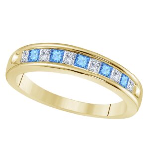 ds jewels unisex wedding band 14k gold plated in alloy 0.50tcw princess cut created blue topaz & cubic zirconia channel-set engagement ring size 4 to 11