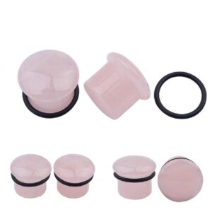 single flared rose rose quartz ear gauges plugs tunnels expanders natural stone earrings piercing jewelry (4g(5mm))