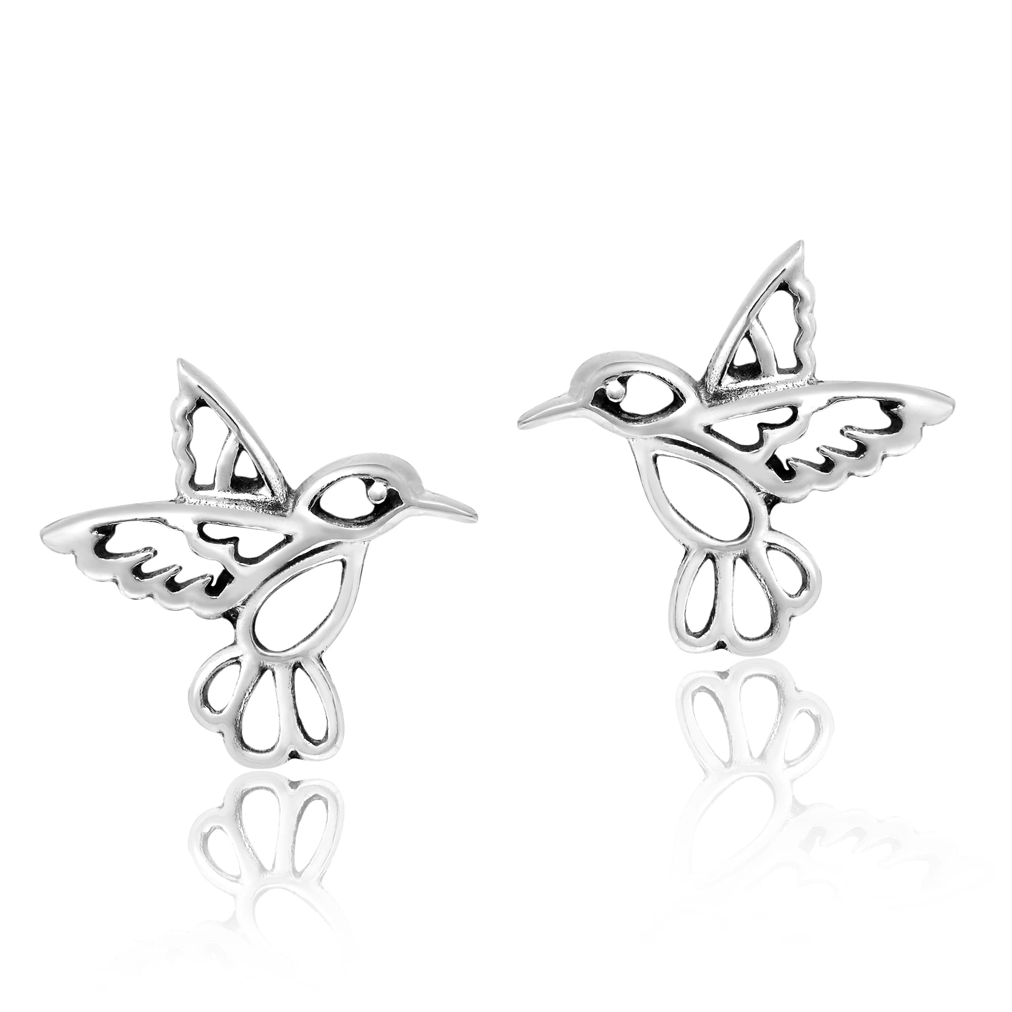 AeraVida Cute Little Hummingbird Gift Sterling Silver Post Stud Earrings, 0.59x0.59 inch