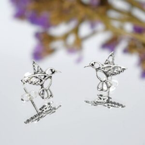 AeraVida Cute Little Hummingbird Gift Sterling Silver Post Stud Earrings, 0.59x0.59 inch