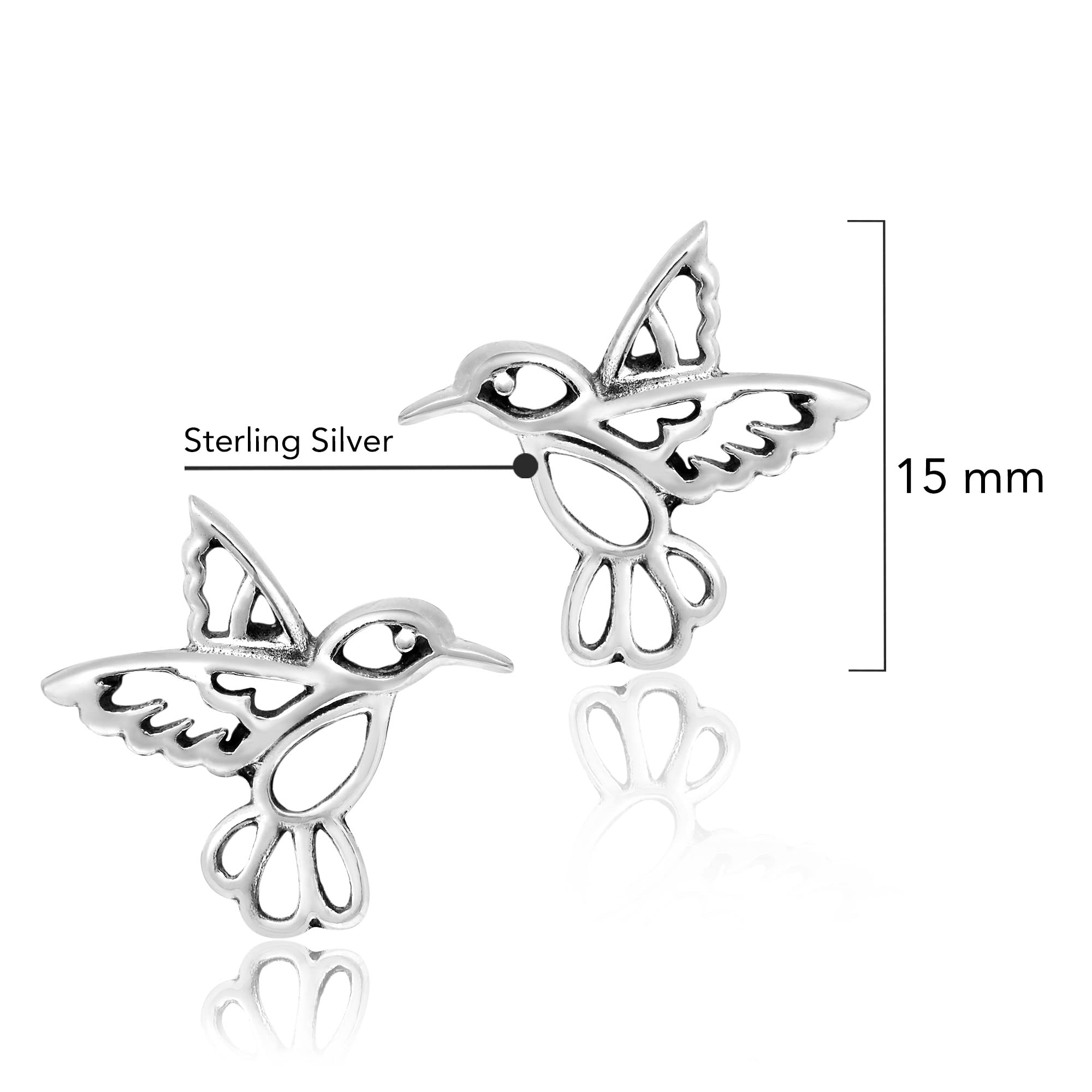 AeraVida Cute Little Hummingbird Gift Sterling Silver Post Stud Earrings, 0.59x0.59 inch