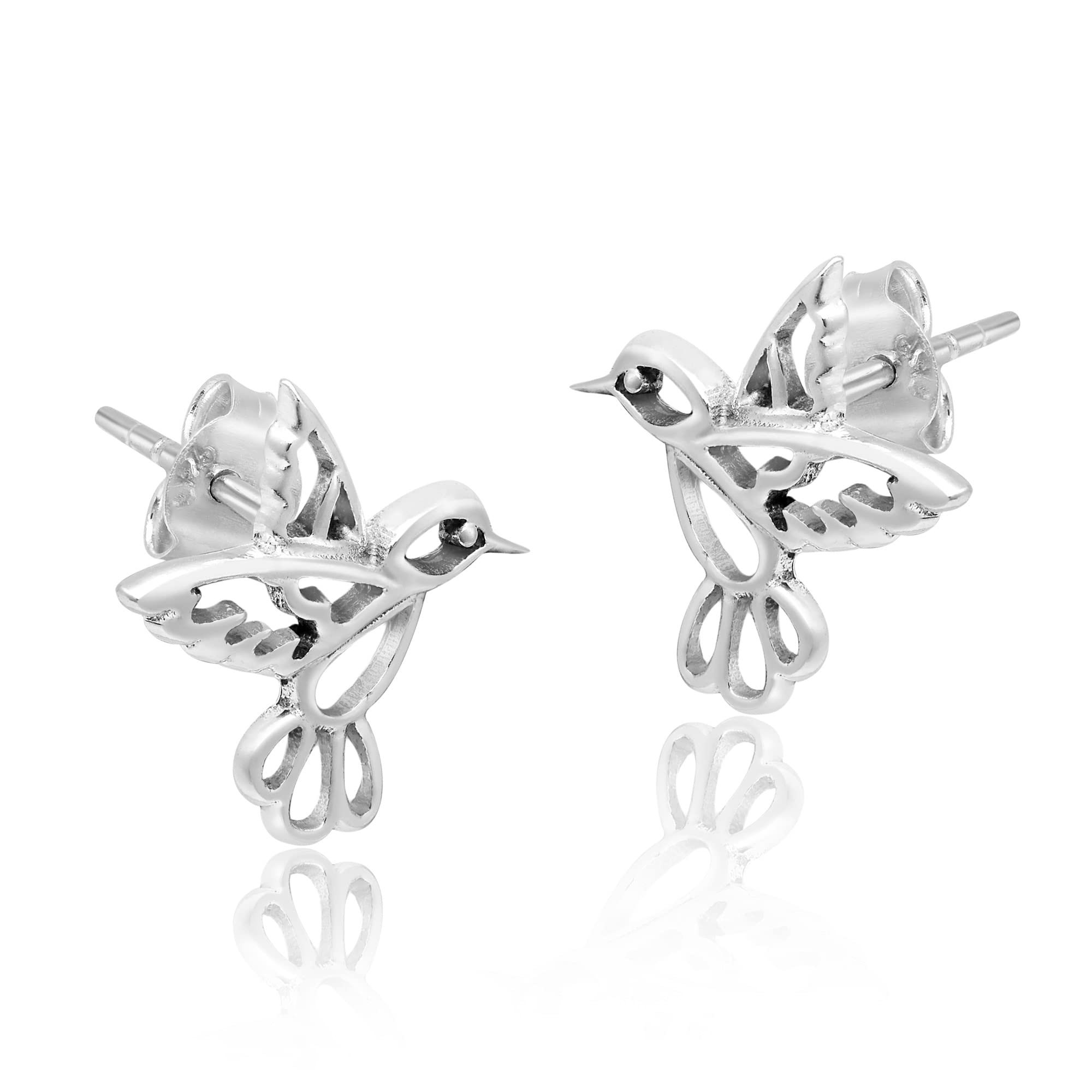 AeraVida Cute Little Hummingbird Gift Sterling Silver Post Stud Earrings, 0.59x0.59 inch