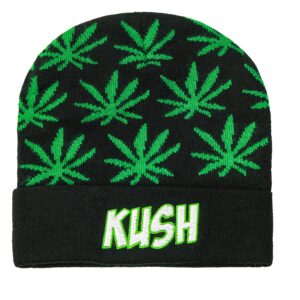 Marijuana Weed Acrylic-Hat Knit Beanie - Leaf Pot Cuffed Knit Winter Weed Beanie Hat Mens Women Green