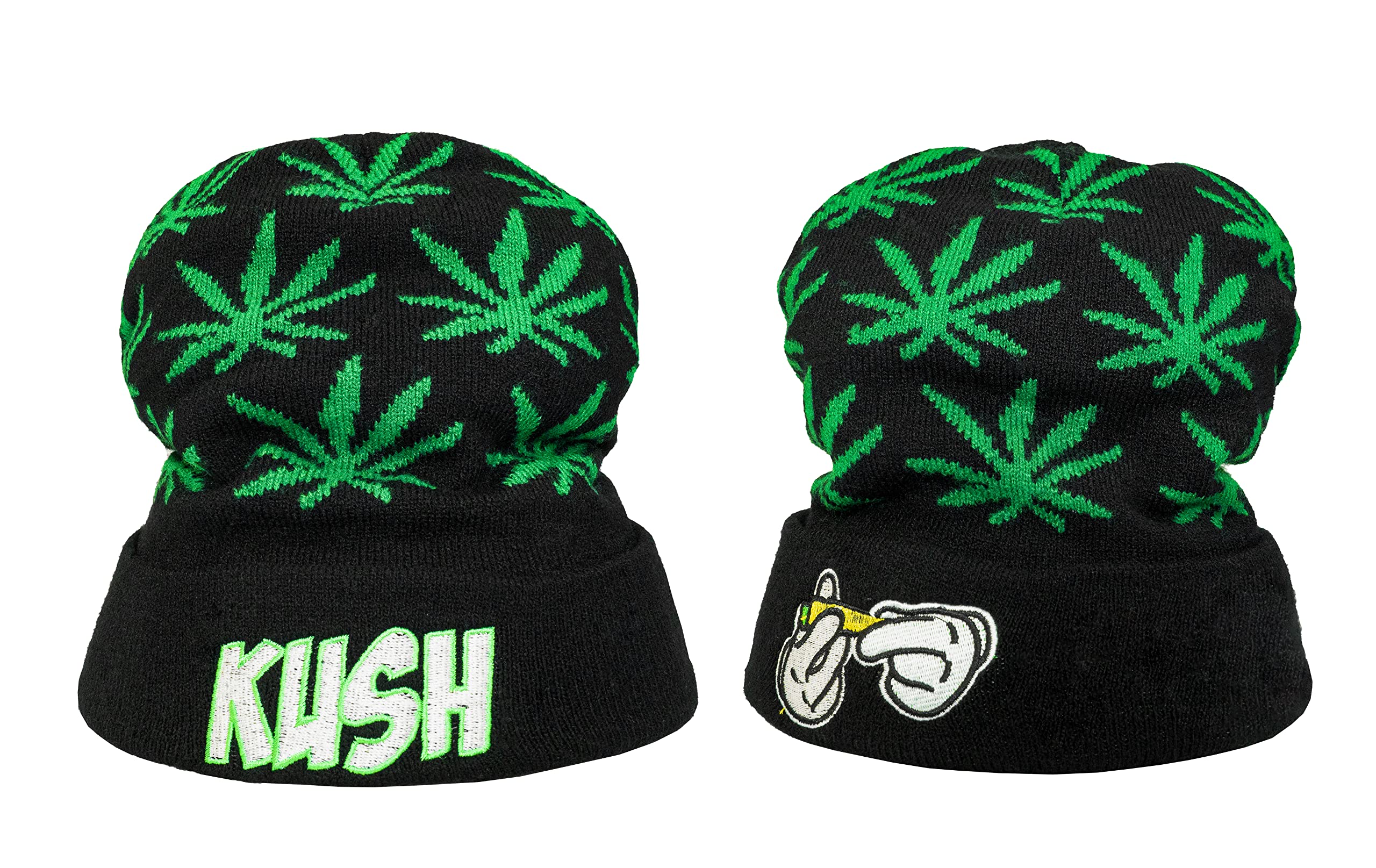 Marijuana Weed Acrylic-Hat Knit Beanie - Leaf Pot Cuffed Knit Winter Weed Beanie Hat Mens Women Green