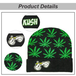 Marijuana Weed Acrylic-Hat Knit Beanie - Leaf Pot Cuffed Knit Winter Weed Beanie Hat Mens Women Green