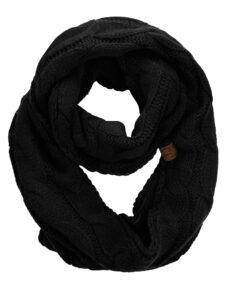 c.c women's winter cable knit sherpa lined warm infinity pullover scarf, black