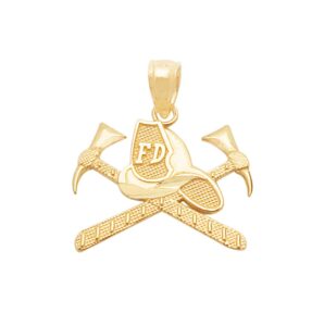 amz jewelry 10k yellow gold firemen's hat and axes pendant firefighter charm