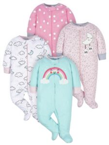 gerber baby girls 4 pack sleep 'n play footie cloudy newborn