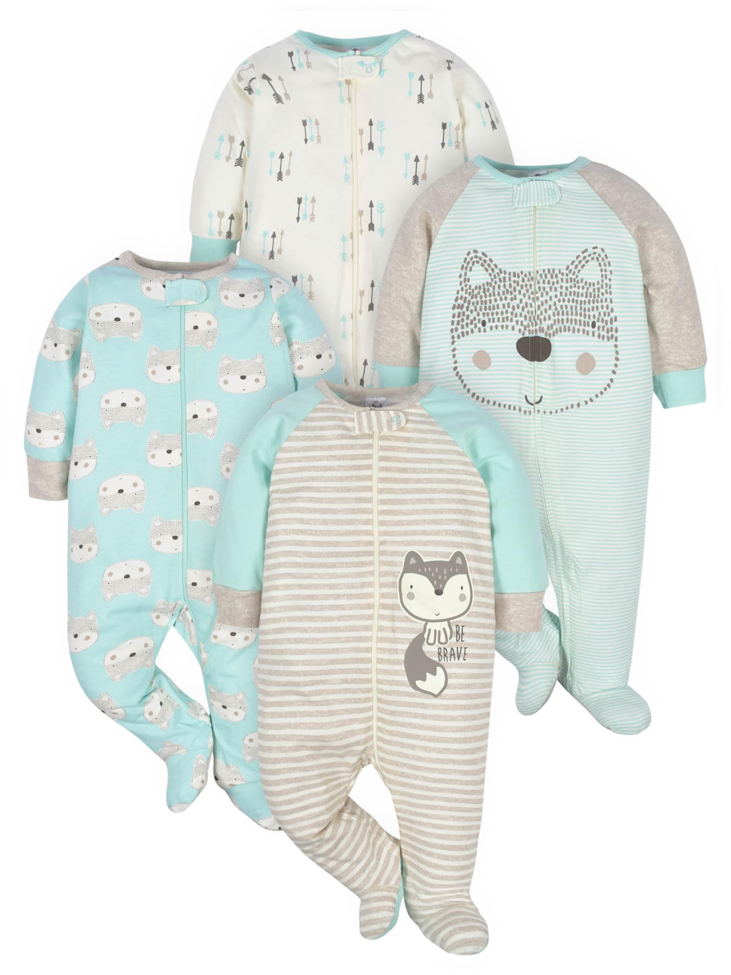 Gerber Baby Boys' 4 Pack Sleep 'N Play Footie, Aqua Fox, Preemie