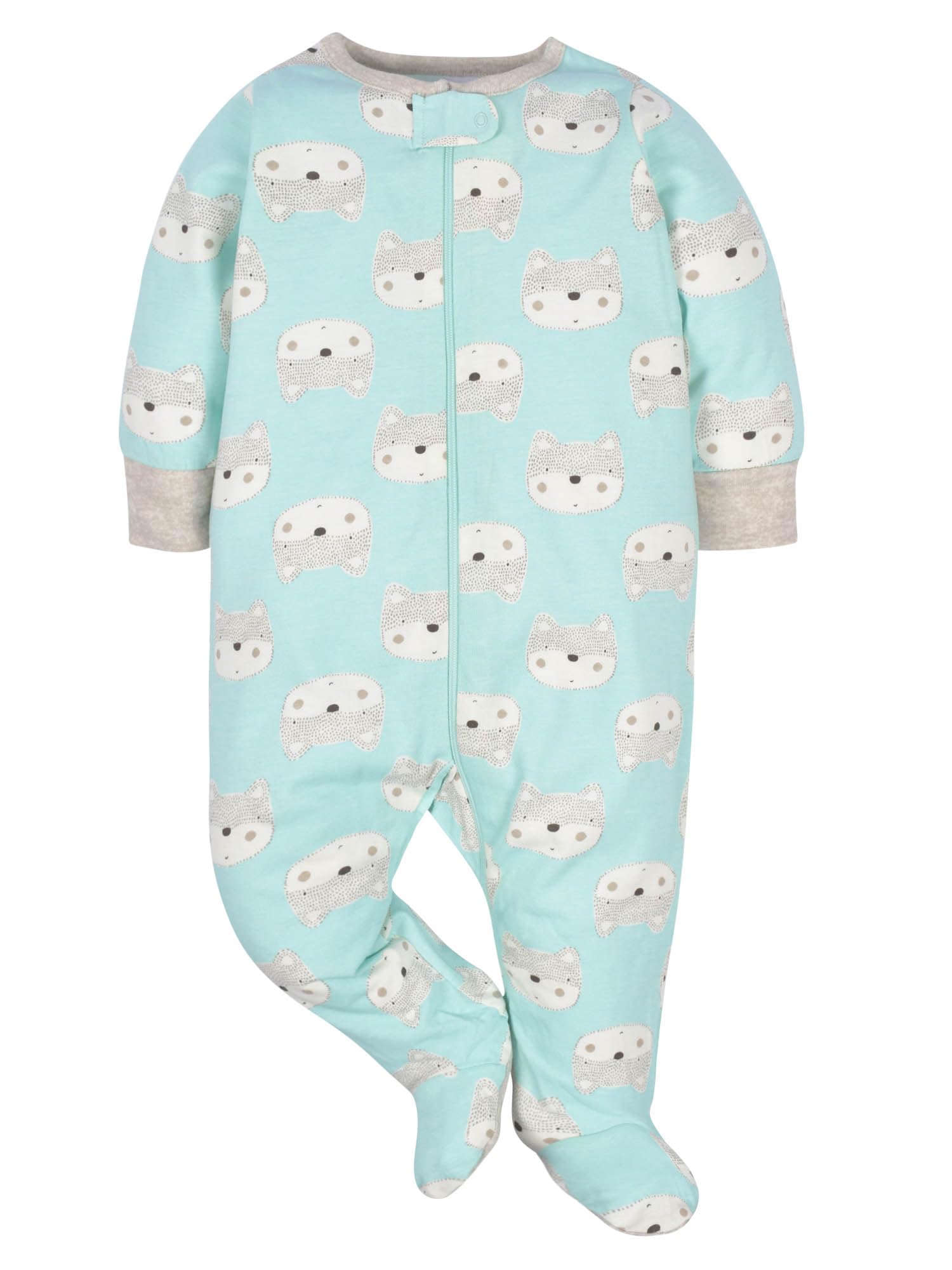 Gerber Baby Boys' 4 Pack Sleep 'N Play Footie, Aqua Fox, Preemie