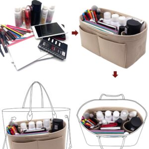 LEXSION Felt Purse Organizer Insert Bag In Bag with Two Removeable Holder 8020 Beige M