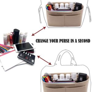 LEXSION Felt Purse Organizer Insert Bag In Bag with Two Removeable Holder 8020 Beige M