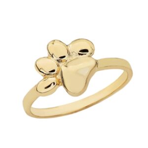 dainty 10k yellow gold high polish dog paw print ring (size 10)