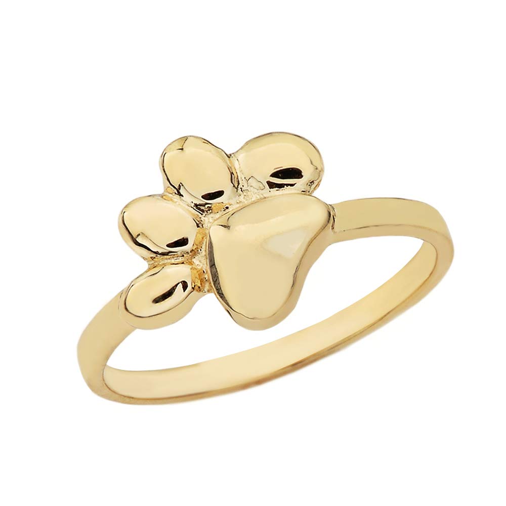 Dainty 10k Yellow Gold High Polish Dog Paw Print Ring (Size 10)