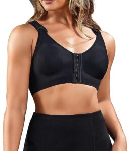 brabic women post-surgical sports support bra front closure with adjustable straps wirefree racerback (black, l (fit for 36b 36c 36d 38a))