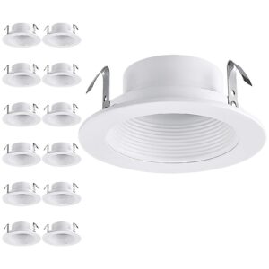 torchstar 12-pack 4 inch classic white recessed light trim, metal can light trim, step baffle with ring, fit halo/juno remodel recessed housing, 4 inch light trim for par16, par20, r20, white