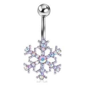 mejeysp 14g stainless steel snowflake ab color cz belly button rings holiday navel rings barbell piercing for women