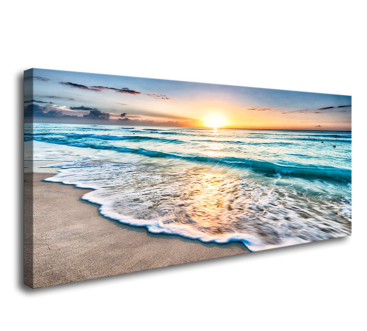 Baisuart S02250 Canvas Prints Wall Art Beach Sunset Ocean Waves Nature Pictures Stretched Canvas Wooden Framed for living Room Bedroom and Office