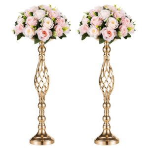 versatile metal flower arrangement stand & pillar candles holder set for wedding party dinner centerpiece event restaurant hotel decoration (2 x l, gold)