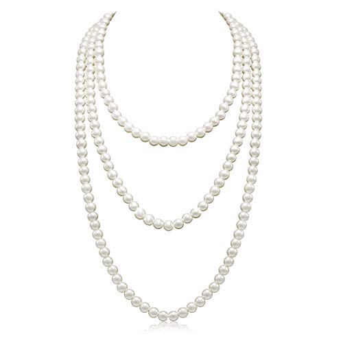 Aisansty,Long Pearl Necklace for Women Layered Cream White Faux Pearl Beads Strand Necklace Costume Jewelry,Diameter Pearl 8MM,69"