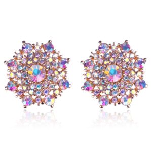 clip on ab iridescent crystal earrings for women - perifairy multicolor snowflake geometric wedding statement non pierced earrings gold jewelry