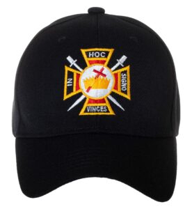 in hoc signo vinces knights templar masonic embroidered black adjustable baseball cap (solid)