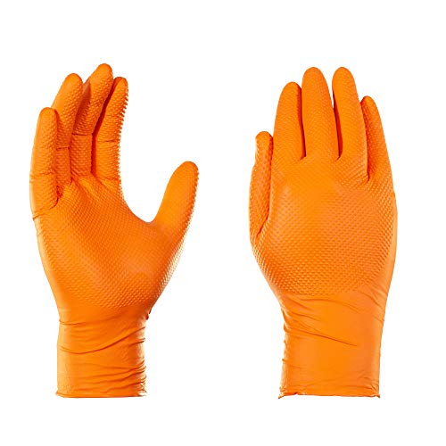 GLOVEWORKS HD Orange Nitrile Disposable Gloves, 8 Mil, Latex and Powder Free, Industrial, Food Safe, Raised Diamond Texture, Small, Case of 1000