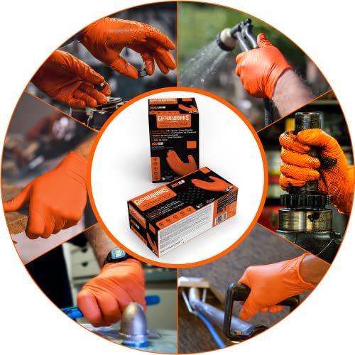 GLOVEWORKS HD Orange Nitrile Disposable Gloves, 8 Mil, Latex and Powder Free, Industrial, Food Safe, Raised Diamond Texture, Small, Case of 1000