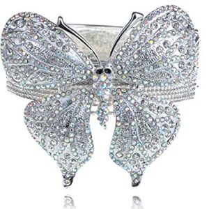 Alilang Womens Silvery Tone Clear Iridescent Rhinestones Big Butterfly Bangle Bracelet