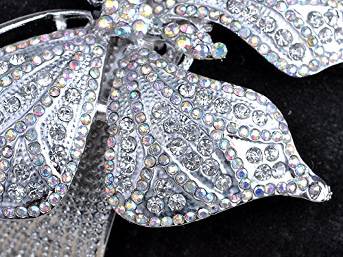 Alilang Womens Silvery Tone Clear Iridescent Rhinestones Big Butterfly Bangle Bracelet