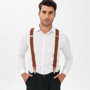 Timiot Men’s Y-Back 4 Metal Clip Elastic Wide Suspenders Perfect For Both Casual&Formal (Coffe)