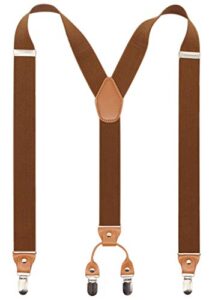 timiot men’s y-back 4 metal clip elastic wide suspenders perfect for both casual&formal (coffe)