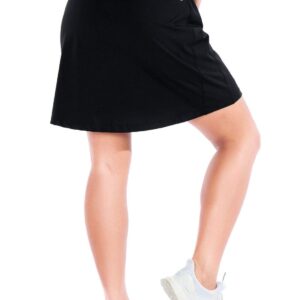 Yogipace Women's Sun Protection 17" Long Running Skirt Athletic Golf Skort with Tennis Ball Pockets Built in Shorts Black Size L