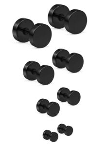 cisyozi 18g black flat back studs earrings for women men fake faux gauges earrings 18 gauge stainless surgical steel screw back on cartilage tragus helix lobe earrings stud set piercing jewelry girl