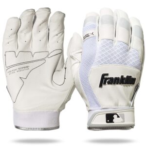 franklin sports mlb - shok sorb adult + youth - white - padded men's batting gloves for baseball + softball - adult medium