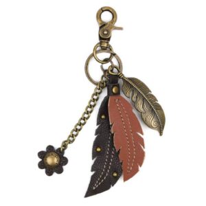 chala purse charm, key fob, keychain decorative accessories, metal charming keychain - feather