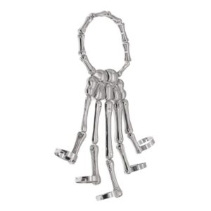 men women's halloween skull skeleton hand bracelet with ring (silver)