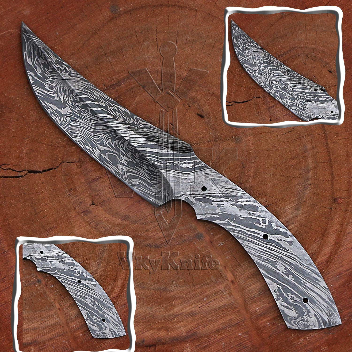 Damascus Knife Blanks for Knife Making Supplies Full Tang, 9.5 Inch Hunting Knife Blade Blank 2180