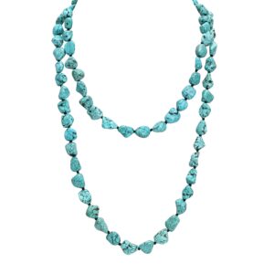 potessa turquoise beads endless necklace long knotted stone multi-strand layer necklaces handmade jewelry 47''