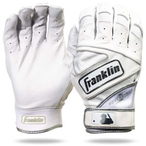 franklin sports mlb batting gloves - powerstrap chrome adult men's + youth batting gloves pair - baseball + softball gloves - white - adult small