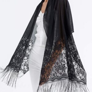 RIIQIICHY Women's Floral Lace Mesh Party Prom Wedding Shawl Scarf with Fringe