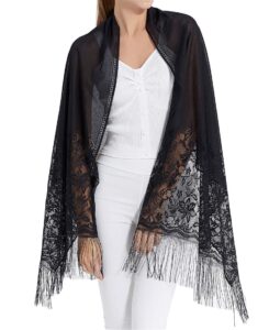 riiqiichy women's floral lace mesh party prom wedding shawl scarf with fringe