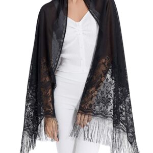 RIIQIICHY Women's Floral Lace Mesh Party Prom Wedding Shawl Scarf with Fringe