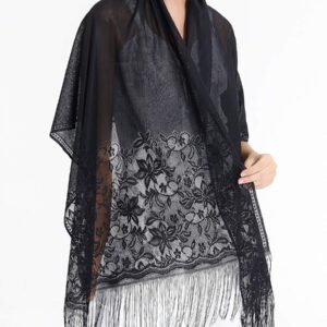 RIIQIICHY Women's Floral Lace Mesh Party Prom Wedding Shawl Scarf with Fringe