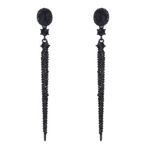 brilove women's fashion trendy crystal oval long beaded bar chandelier dangle earrings black black-silver-tone