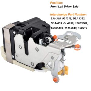 931-318 Door Latch Lock Actuator Front Left Driver Side Replacement for Cadillac Escalade Chevy Silverado Suburban Avalanche Tahoe GMC Sierra Yukon Replaces# 15053681,15110643, 15068499