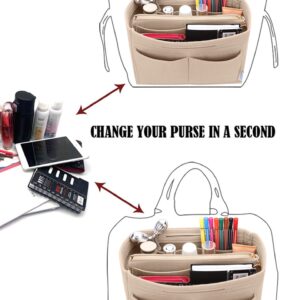 LEXSION Felt Purse Bag Organizer Insert with zipper Bag Tote Shaper Fit Speedy Neverful PM MM 8021 Beige M