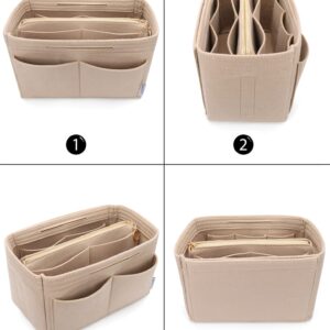 LEXSION Felt Purse Bag Organizer Insert with zipper Bag Tote Shaper Fit Speedy Neverful PM MM 8021 Beige M